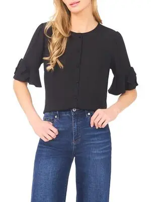 CECE DUPRAZ Bow Sleeve Button-Up Top Rich Black