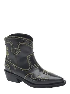 GANNI Embroidered Western Bootie