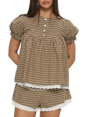 Princess Polly Chandelier Check Babydoll Top - Brown Check