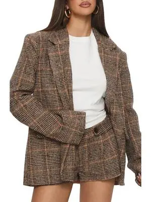 Princess Polly Ayvanna Oversized Glen Plaid Blazer - Brown Plaid