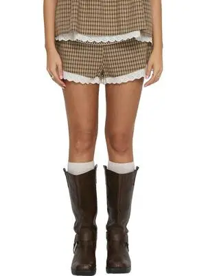 Princess Polly Chandelier Check Print Shorts - Brown Check