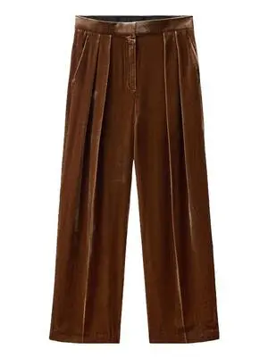Mango Straight Leg Velvet Trousers - Caramel