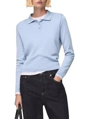 Mango Wool And Cotton Polo Sweater - Sky Blue