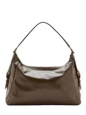 Mango Buckled Faux Leather Shoulder Bag - Khaki