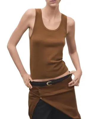 Mango Wool & Cotton Sweater Tank Tobacco Brown
