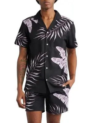 MAVRANS Tonal Jungle Print Short Sleeve Performance Camp Shirt - Black