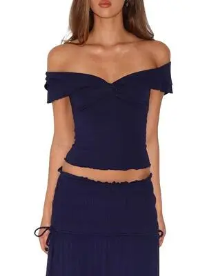 TIGER MIST Off-the-shoulder Polka Dot Top - Navy