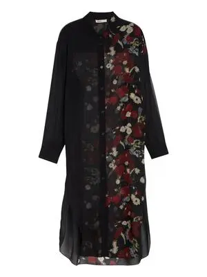 Khaite Gloria Long Sleeve Silk Chiffon Shirtdress - Black/red