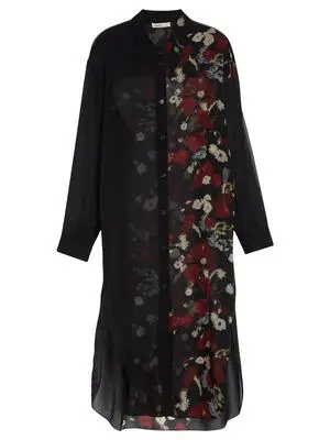 Khaite Gloria Long Sleeve Silk Chiffon Shirtdress Black/red