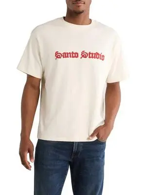 SANTO STUDIO Old English Cotton Graphic T-shirt - Cream