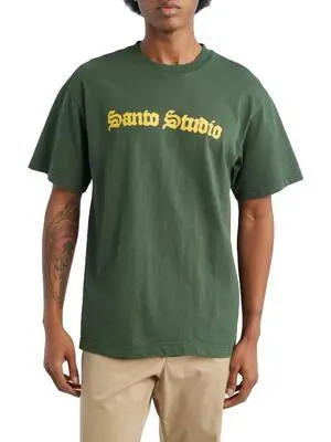 SANTO STUDIO Old English Cotton Graphic T-shirt - Green