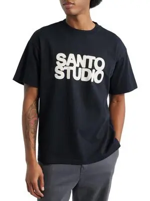 SANTO STUDIO Bold Logo Cotton Graphic T-shirt - Black