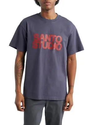 SANTO STUDIO Bold Logo Cotton Graphic T-shirt - Blue