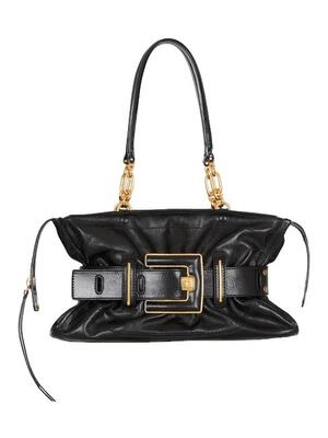Balmain Calfskin Leather Anthem Bag With Belted Detail - Black