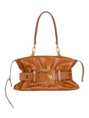 Balmain Calfskin Leather Anthem Bag With Belted Detail - Brown