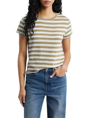 Free People Nora Stripe Linen & Cotton T-shirt - Green Combo