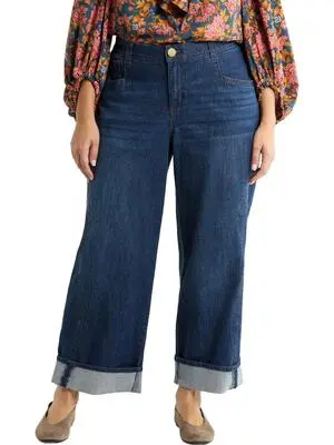 Wit & Wisdom Cuffed High-waist Wide Leg Jeans - Blue