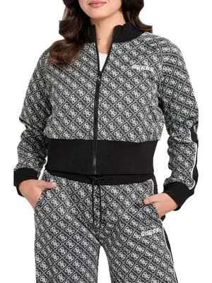 Guess Sarah 4g Logo Zip Front Sweatshirt - Silver