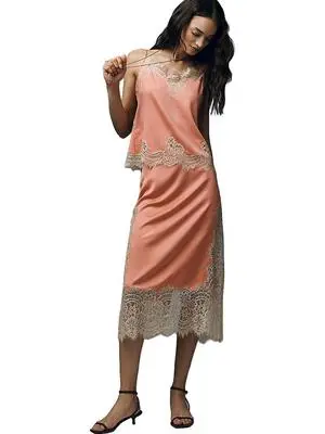 BL-NK Czia Laced Satin Midi Skirt - Flamingo