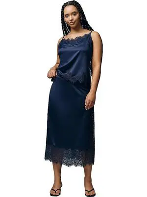 BL-NK Bl-nk Cinzia Laced Satin Midi Skirt Navy