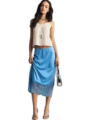 BL-NK Czia Laced Satin Midi Skirt - Sky Blue