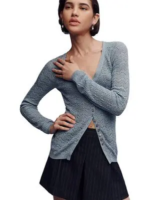 RAISONNEL V-neck Pointelle Cardigan - Sky