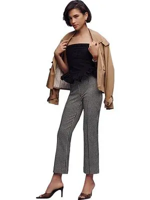 Maeve The Poppy Gingham Kick-flare Pull-on Pants - Black & White Pattern