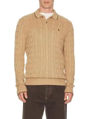 Polo Ralph Lauren Two-button Placket Polo Sweater - Camel Melange