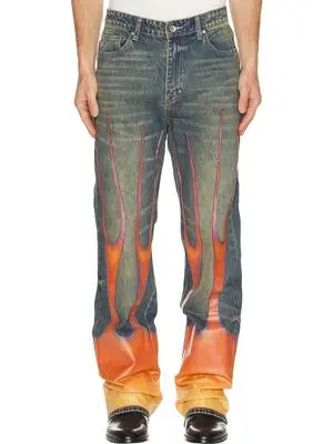 WHO DECIDES WAR BY EV BRAVADO Flame Denim Pants - Denim & Multi