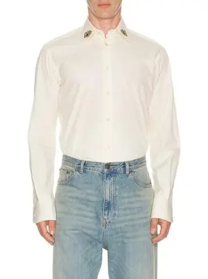 Valentino Garavani Poplin Long Sleeve Shirt In Cream - Avorio