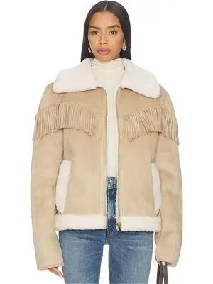 Generation Love Inez Faux Shearling Fringe Jacket - Taupe & White