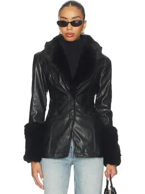 WeWoreWhat Faux Fur Collar Jacket - Black