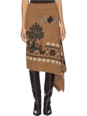 Monse Mixed Fair Isle Midi Skirt - Khaki