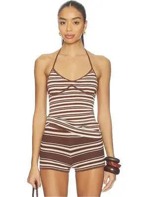 Faithfull The Brand Citara Halter Top - Ombre Stripe Macro Carob