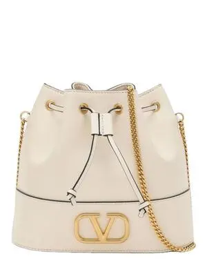 Valentino Garavani Vlogo Leather Bucket Bag - White