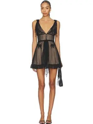MIRROR PALAIS Mirror Palais Black Silk Mini Dress With Lace And Appliqué Detail Black