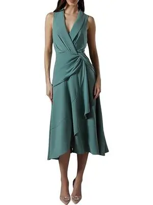 Coast Shawl Collar Ruffle Hem Midi Dress Sage