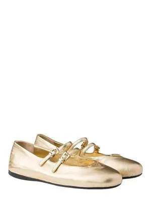 Prada Nappa Leather Ballerinas - Gold/silver