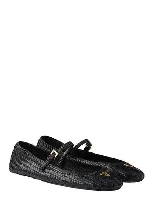 Prada Woven Leather Ballerinas - Black