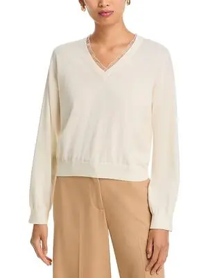 Fabiana Filippi V-neck Fine Knit Sweater - Burro