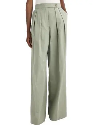 Dries Van Noten Pleated Cotton Wide-leg Trousers - Pistache
