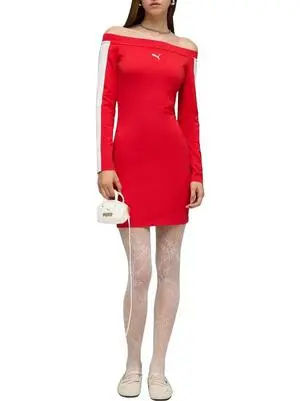 PUMA T7 Off-the-shoulder Bodycon Dress - For All Time Red