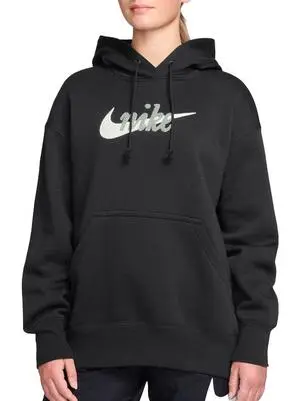 Nike Oversized Brushed Fleece Hoodie - 010 Black/smtwht