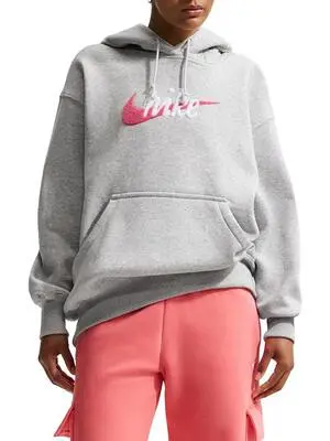 Nike Oversized Brushed Fleece Hoodie - 043 Platinum/heather/coral