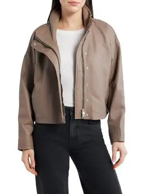 ALLSAINTS Ryder Crop Leather Jacket - Mocha Brown