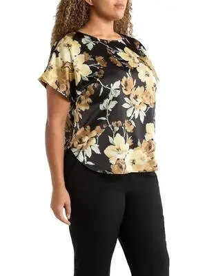 Anne Klein Floral Print Bateau Neck Top - Anne Black Multi