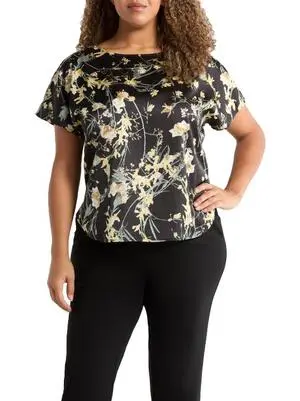 Anne Klein Floral Print Bateau Neck Top - Anne Black Multi