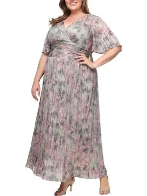 SL FASHIONS Metallic Floral Gown - Beige Multi