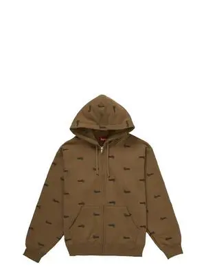 Supreme Repeat Script Zip Up Hooded Sweatshirt - Dark Khaki