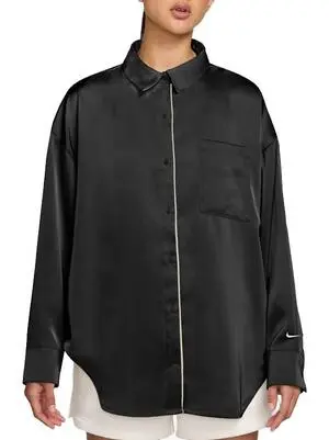 Nike Oversize Satin Button-Up Top Black/sail